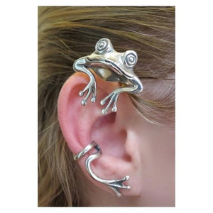 Frog Earring Frog Ear Cuff Silver Frog Ear Wrap Curious Frog Ear Wrap ...