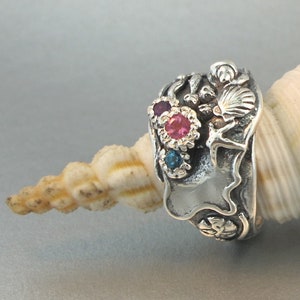 Ocean Ring Silver Tide Pool Ring With Gemstones Ocean Jewelry Shell ...