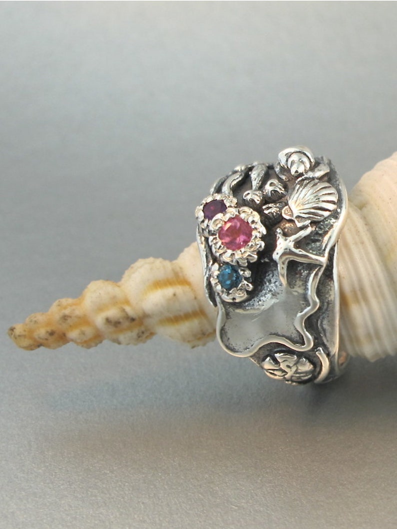 Ocean Ring Silver Tide Pool Ring With Gemstones Ocean Jewelry - Etsy