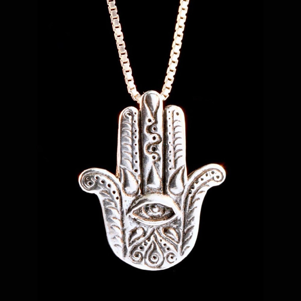 Hamsa Hand and Eye Pendant Silver Hand Eye Lotus Charm Boho - Etsy