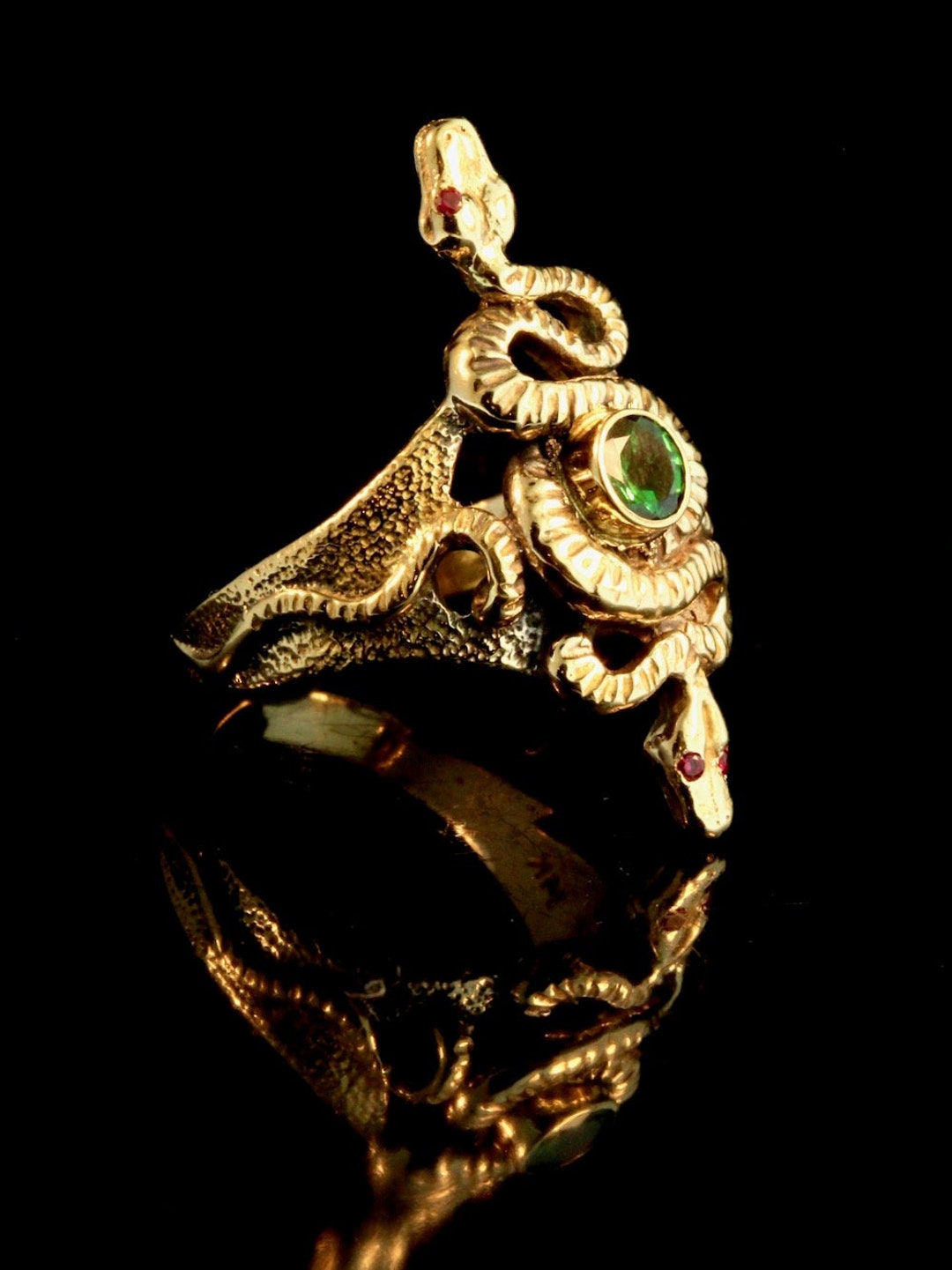 Solid 14k Gold Snake Ring Alpha Omega Snake Ring With Ruby Eyes and ...