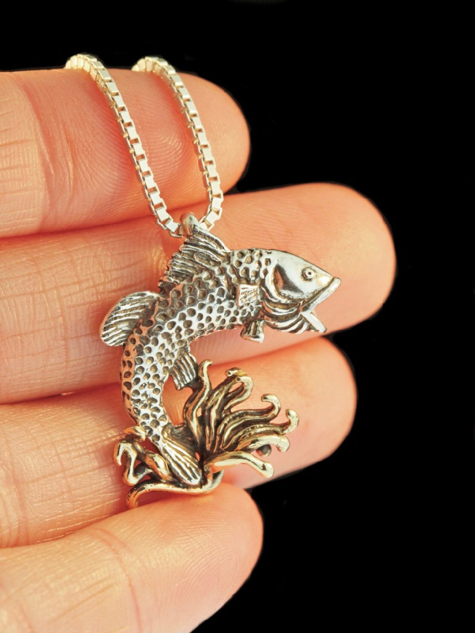 Fish Necklace Jumping Bass Fish Pendant Sterling Silver Fish | Etsy