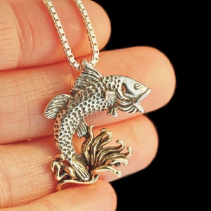 Fish Necklace Jumping Bass Fish Pendant Sterling Silver Fish Charm With ...