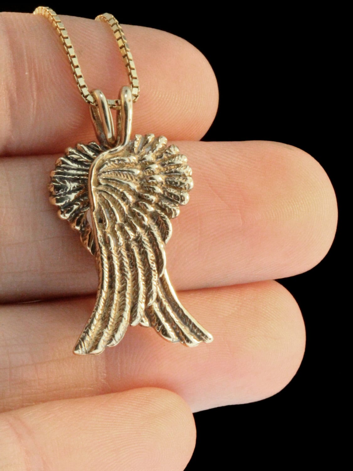 Angel Wing Necklace 14k Gold - Guardian Angel Wing Pendant - Angel Wing ...