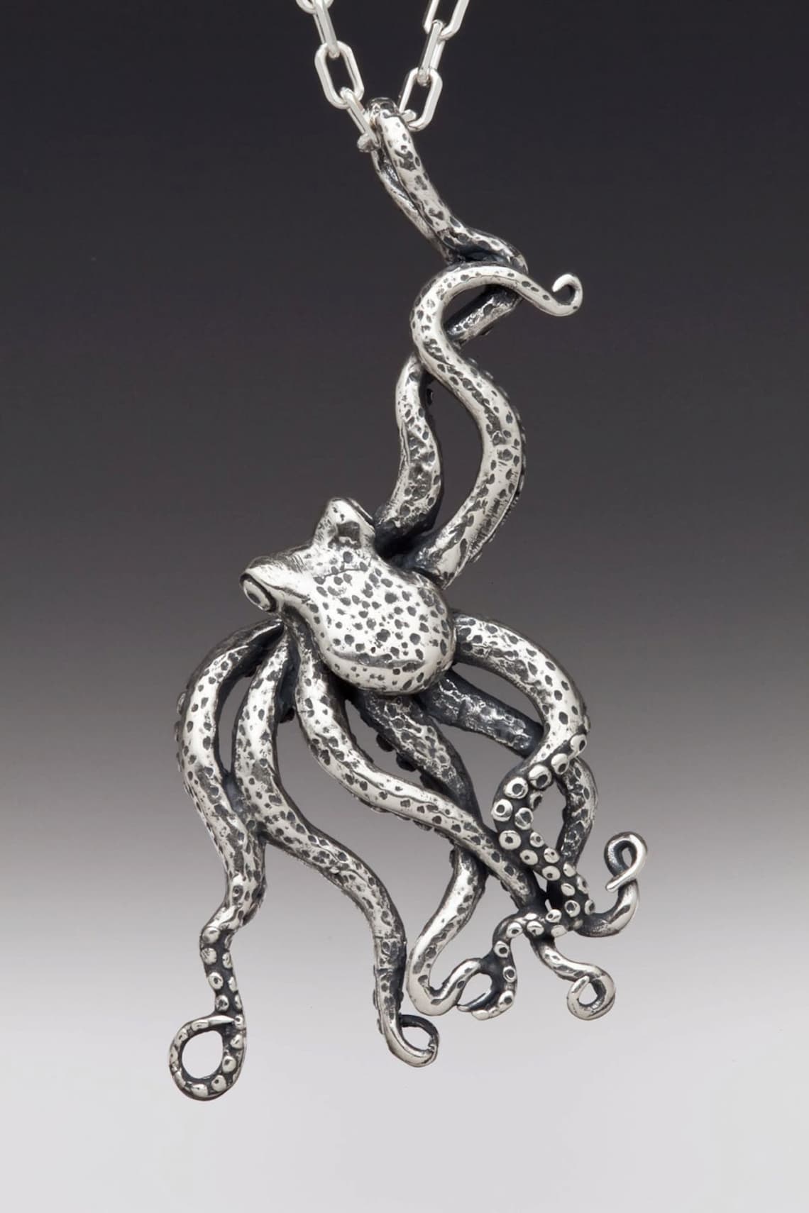 Octopus Necklace Silver Large Octopus Pendant Octopus - Etsy