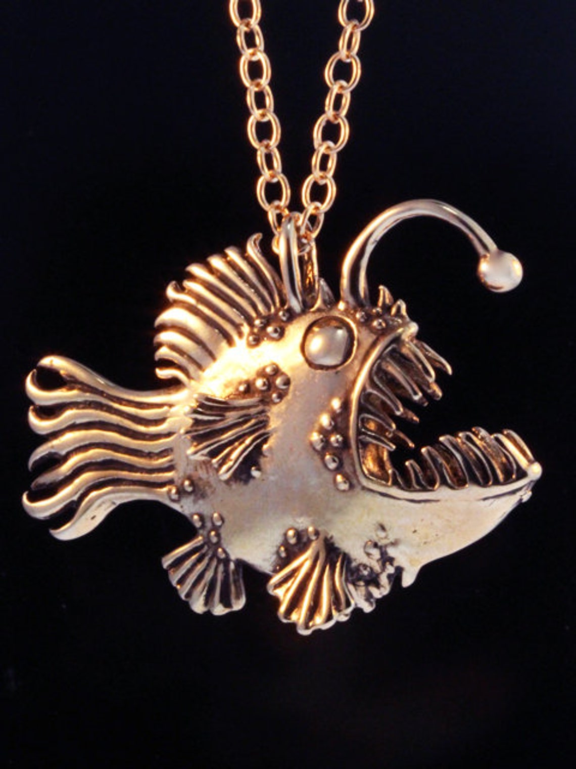 Fish Necklace Angler Fish Necklace Bronze Fish Pendant Large - Etsy Canada