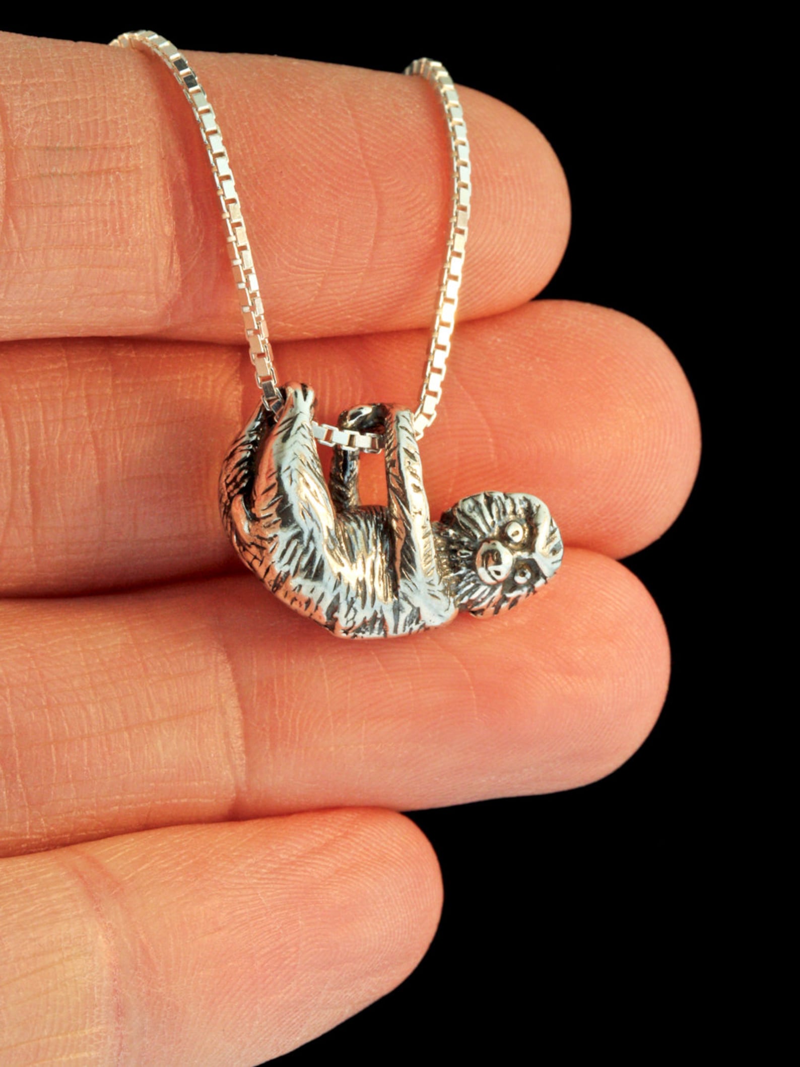 Sloth Necklace Silver Tree Sloth Charm Tree Sloth Necklace - Etsy