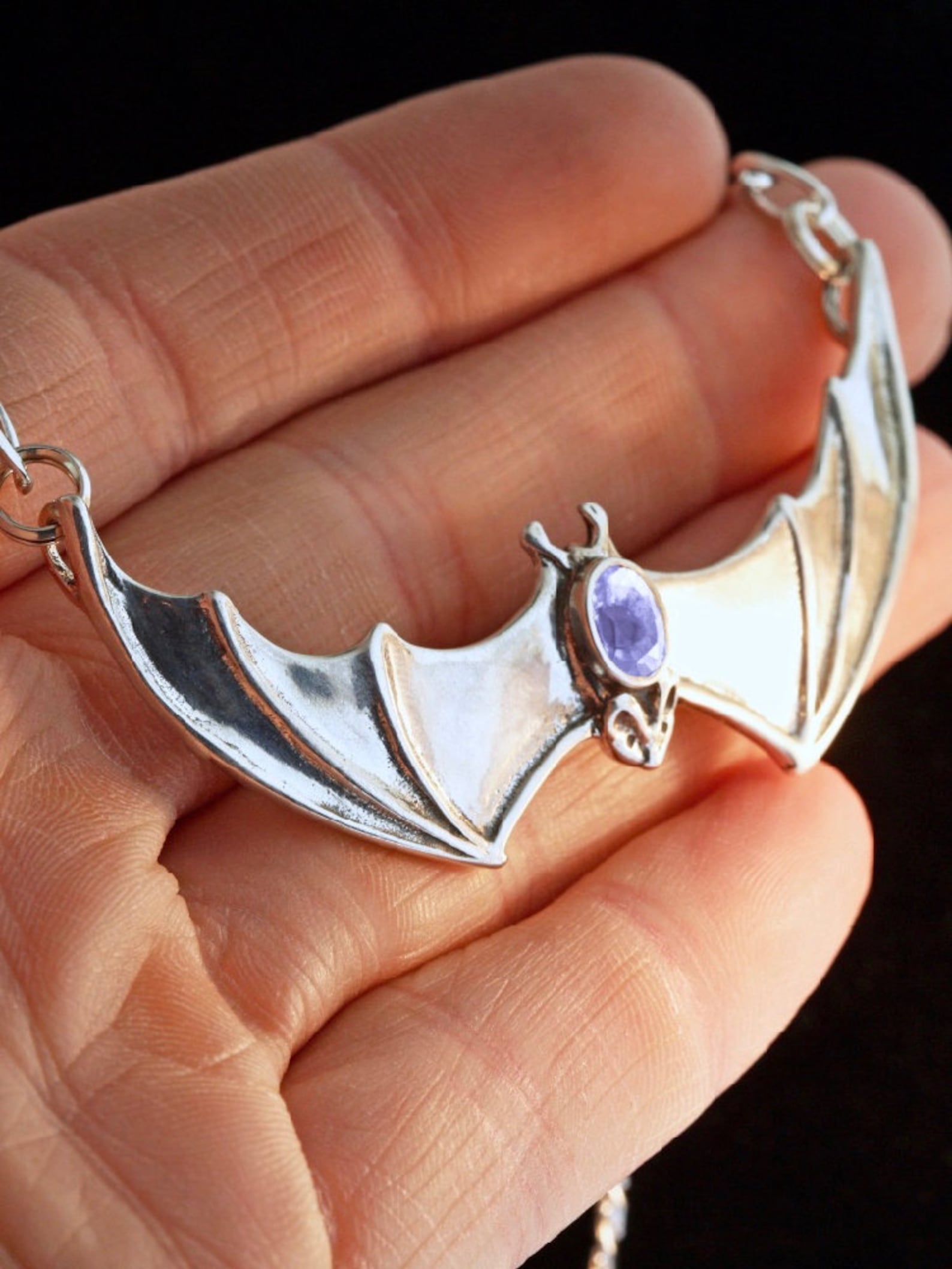 Bat Necklace Silver Bat Jewelry Large Spread Winged Bat - Etsy