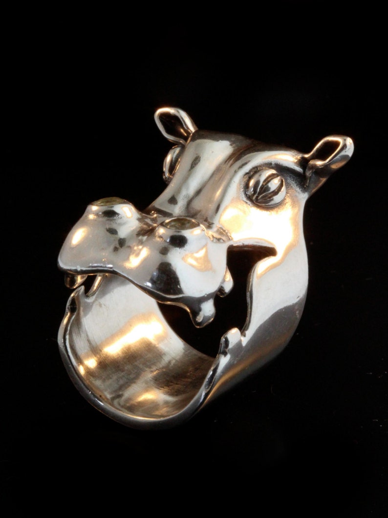 Henrietta Hippo Ring With Gemstones - Sterling Silver - Jewel-eyed ...