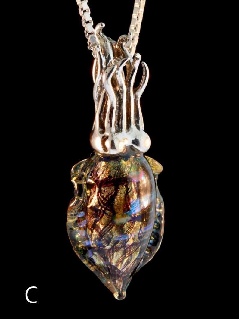 Cuttlefish Necklace Tentacle Pendant Dichroic Glass Jewelry | Etsy