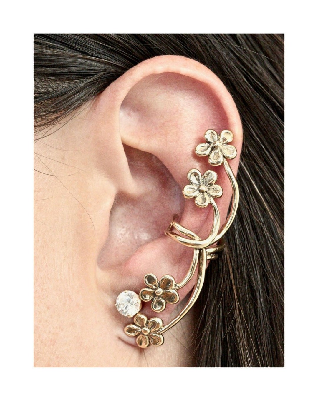 Flower Ear Cuff 14K Gold Forget Me Not Flower Earcuff Flower Vine Ear ...