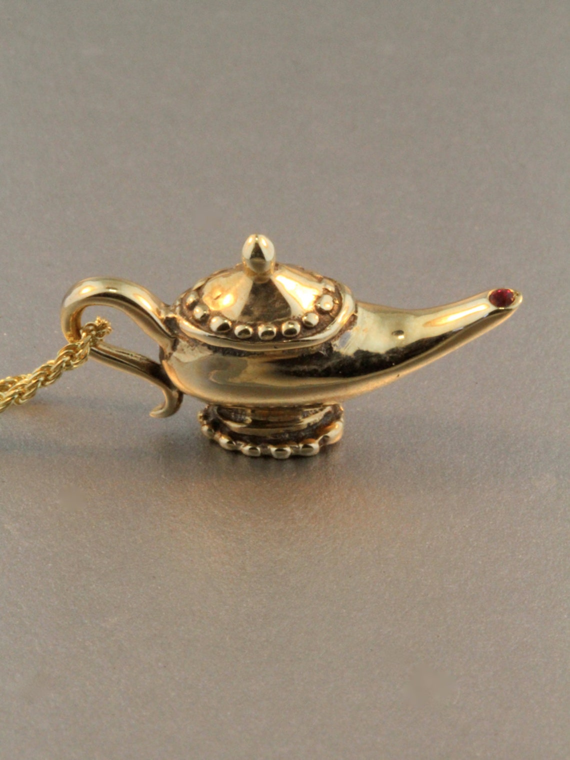 Magic Lamp Charm With Ruby - Solid 14k Gold - Good Luck Charm With Ruby ...