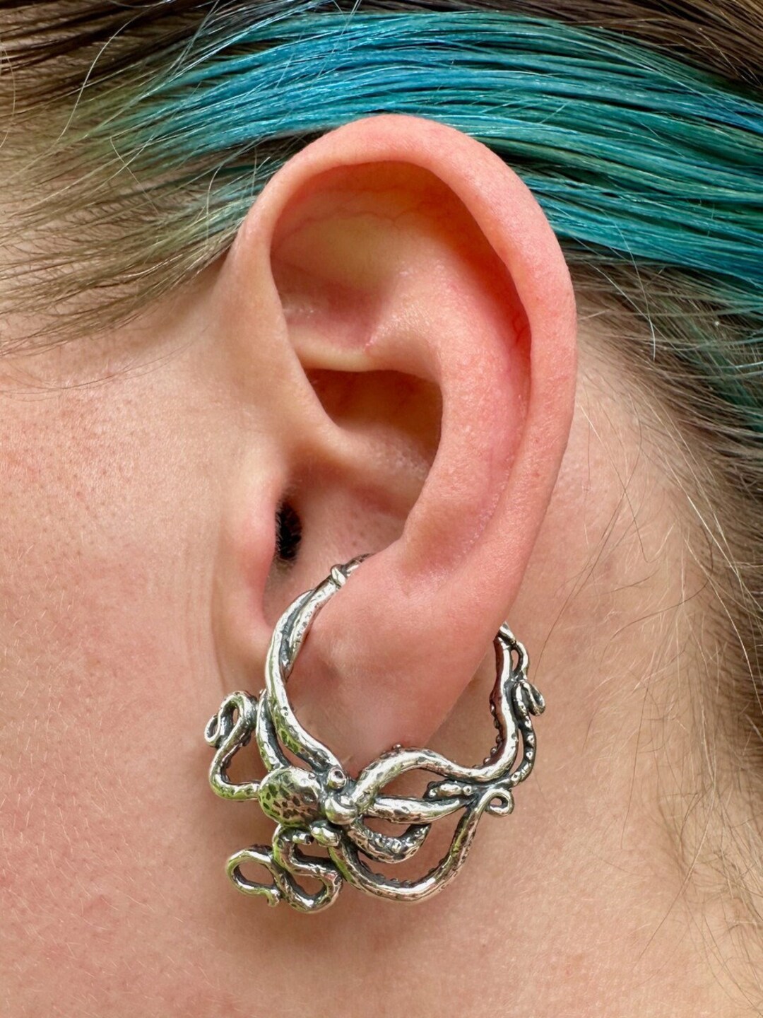 Silver Octopus Hoop Octopus Ear Hooker Tentacle Ear Cuff Octopus Ear ...