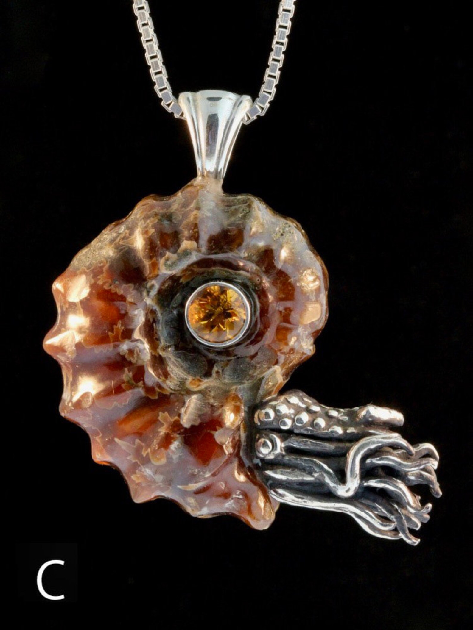 Spiky Fossilized Ammonite Necklace W/ Gemstone Nautilus - Etsy