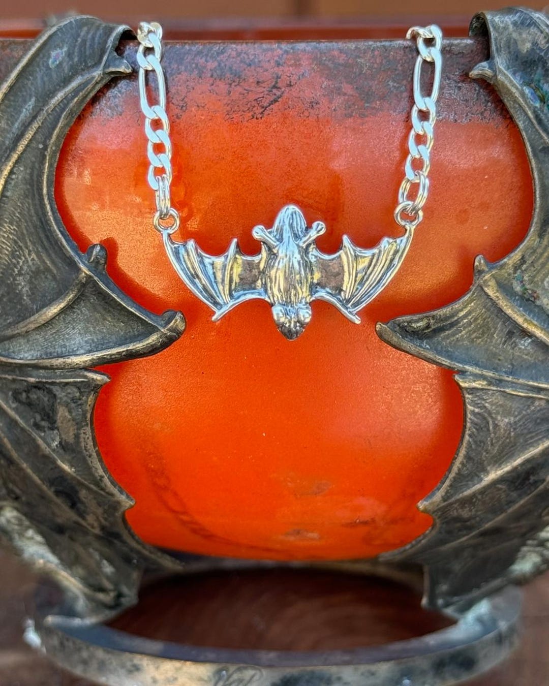 Bat Necklace Halloween Necklace Silver Bat Charm Bat Pendant Flying Bat ...