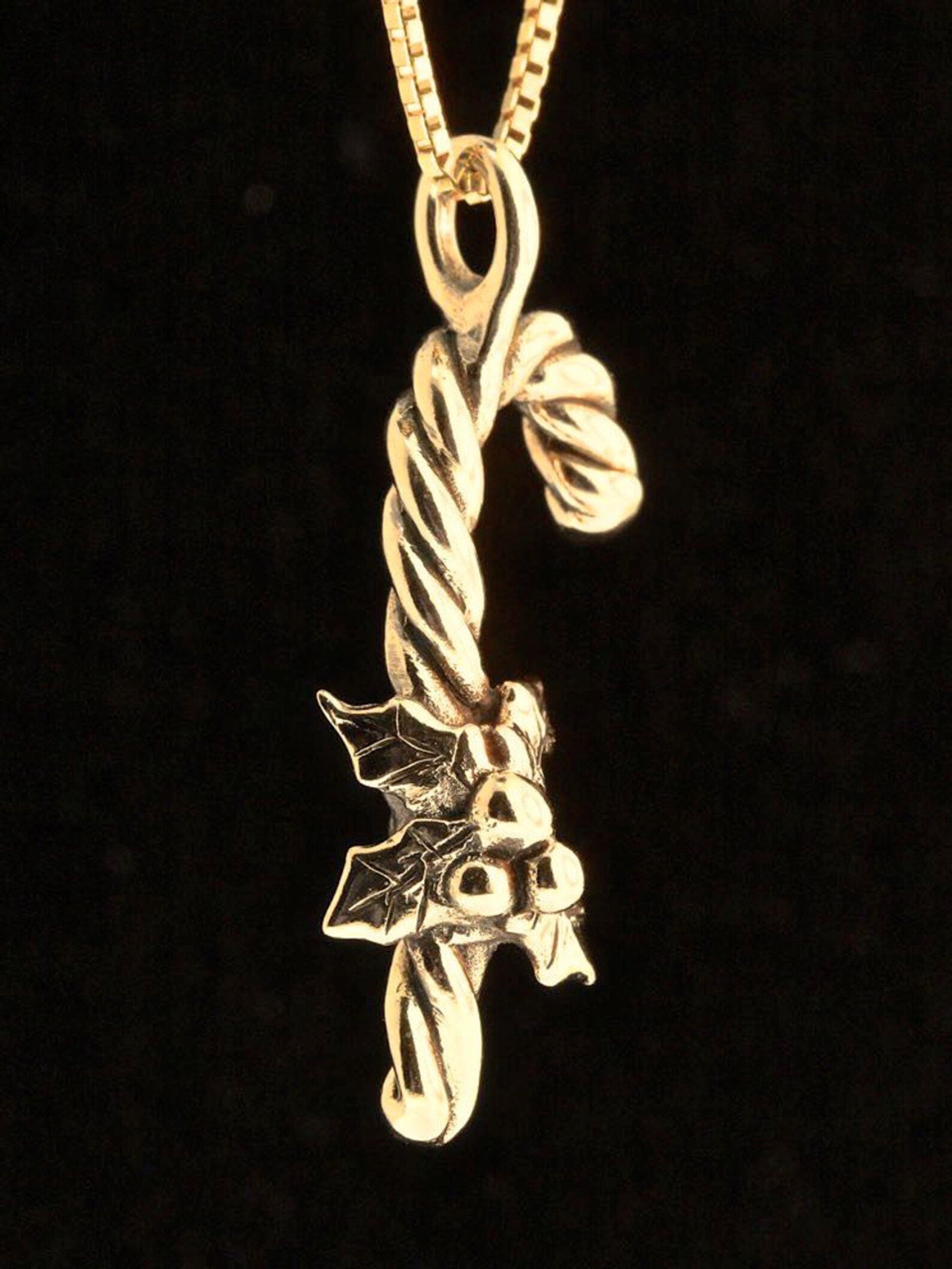 14k Gold Candy Cane Charm Necklace Gold Christmas Charm Candy Cane ...