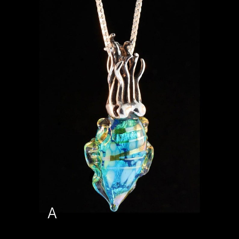 Cuttlefish Necklace Tentacle Pendant Dichroic Glass Jewelry | Etsy