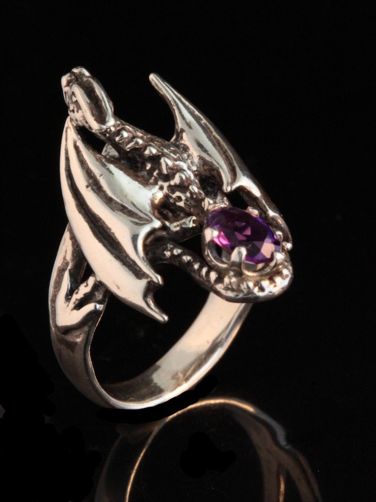 Glider Dragon Ring With Gemstone - Sterling Silver - Betweenwinds Ring ...