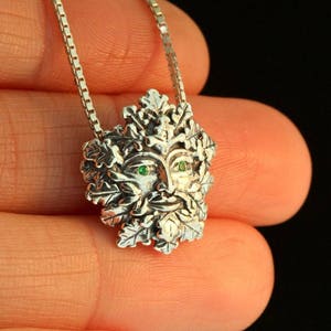 Green Man Charm With Tsavorite Eyes - Sterling Silver - Pagan Jewelry ...