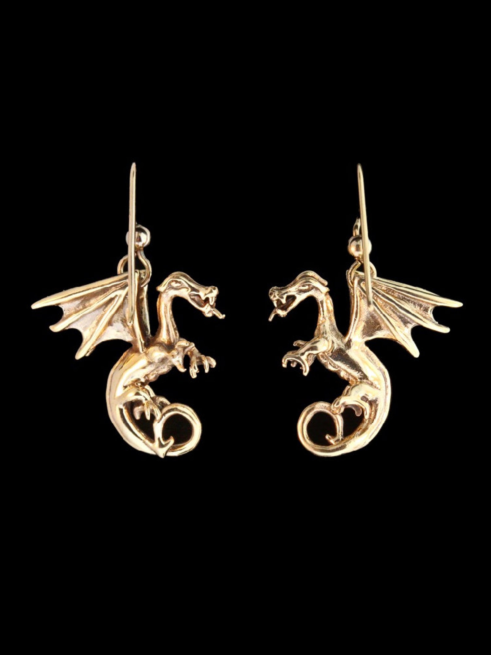 Fire Dragon Earrings - Solid 14K Gold - Fantasy Renaissance Earrings - Etsy