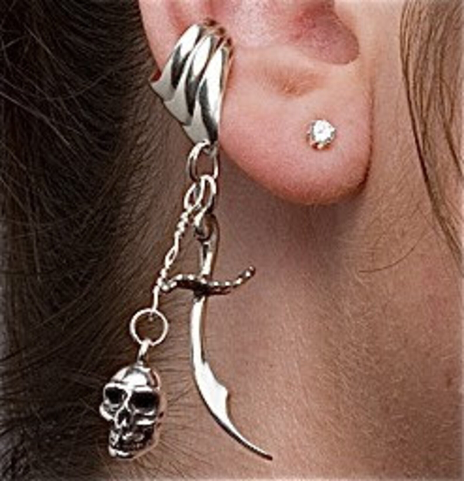 Skull Ear Cuff Silver Skull and Scimitar Ear Cuff Skull - Etsy