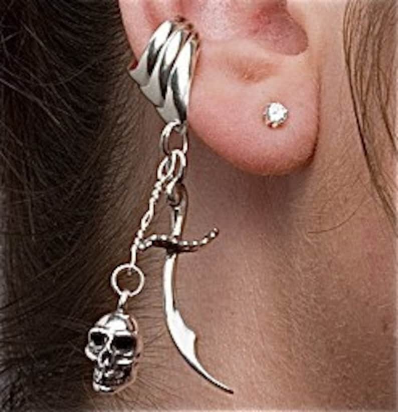 Skull Ear Cuff Silver Skull and Scimitar Ear Cuff Skull - Etsy