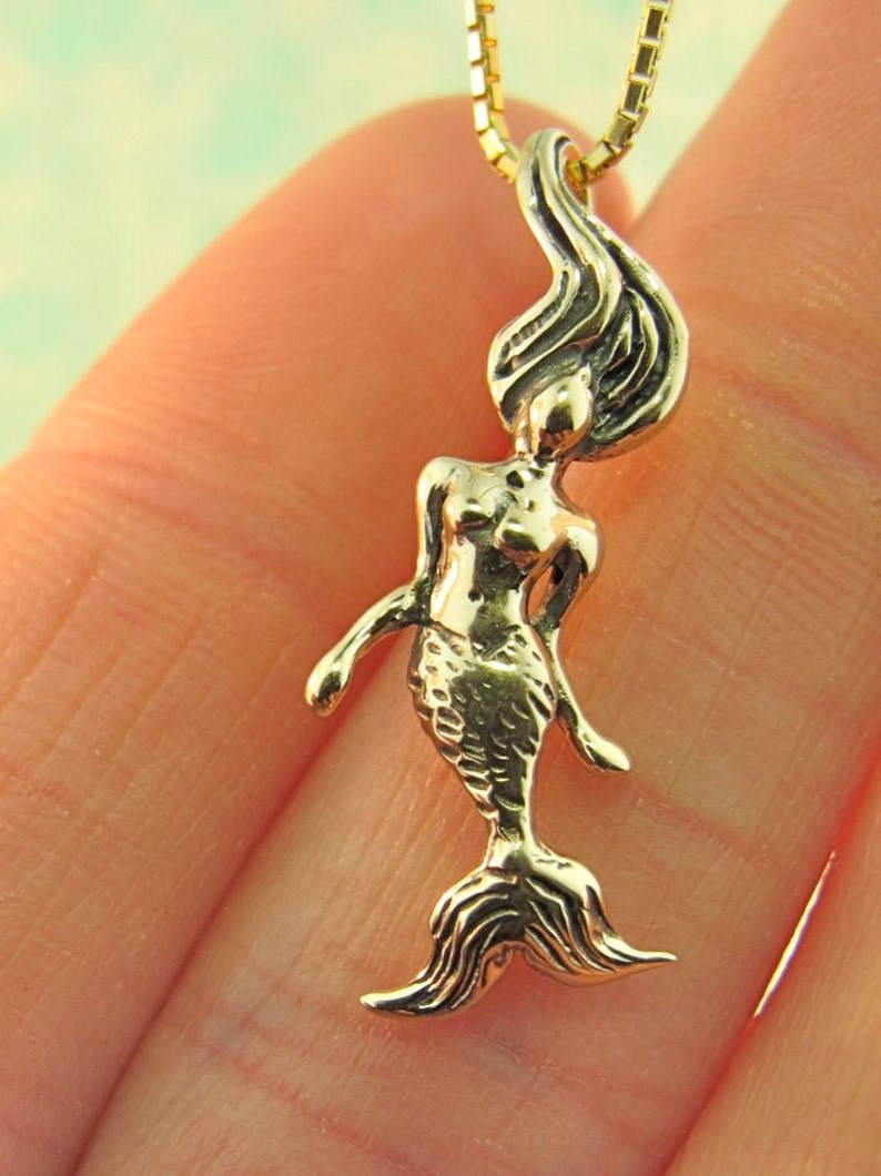 Gold Mermaid Necklace 14k Gold Mermaid Charm Mermaid Pendant - Etsy