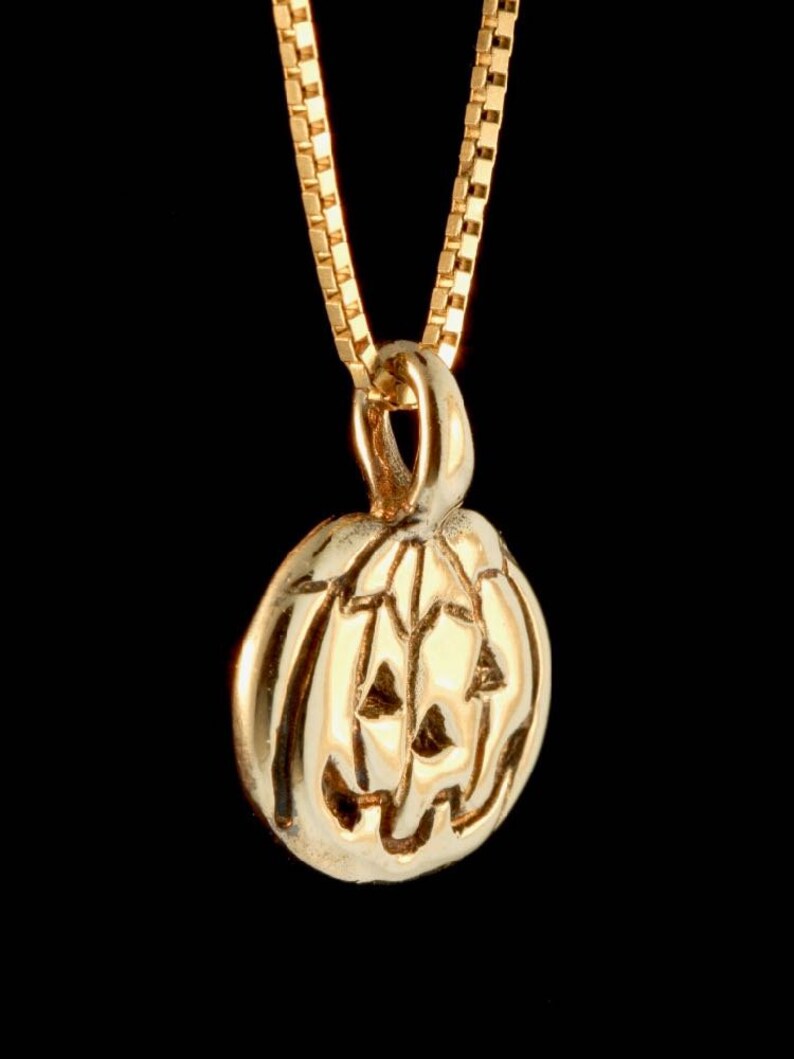 Pumpkin Necklace 14K Gold Flat Jack O Lantern Necklace Pumpkin - Etsy