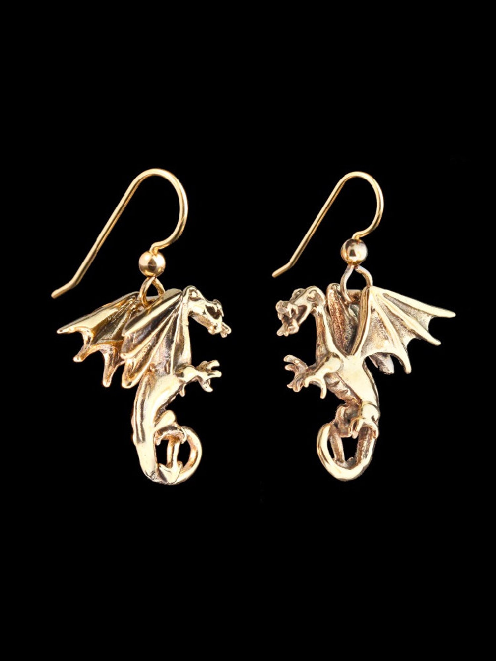 Fire Dragon Earrings - Solid 14K Gold - Fantasy Renaissance Earrings - Etsy