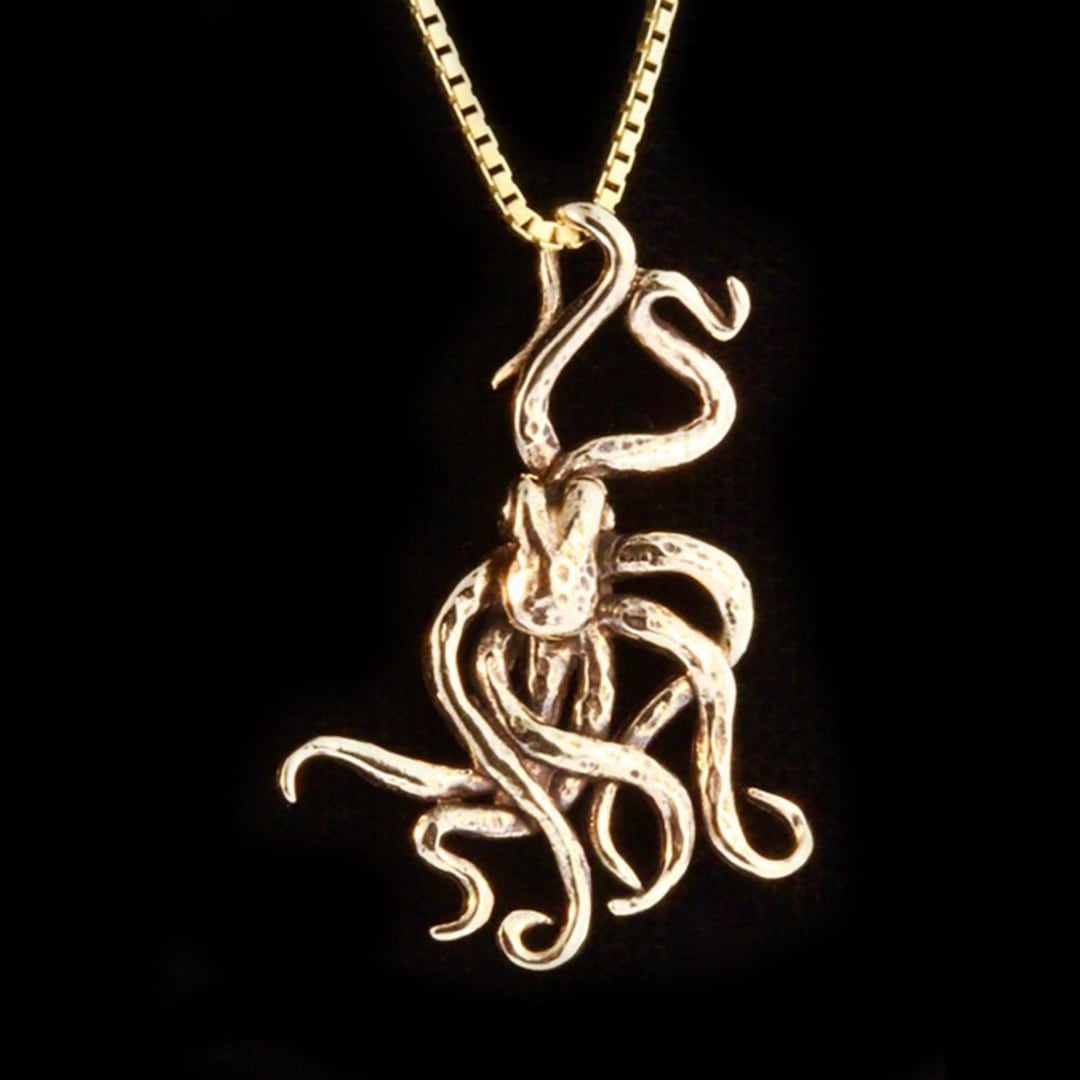 Gold Octopus Necklace - 14k Gold Small Octopus Charm Octopus Pendant ...
