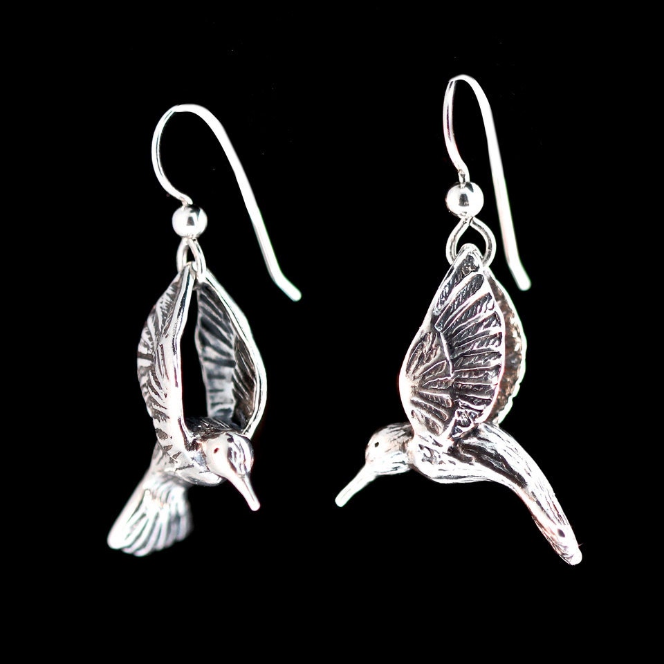 Hummingbird Earrings Silver Large Hummingbird Earrings - Etsy