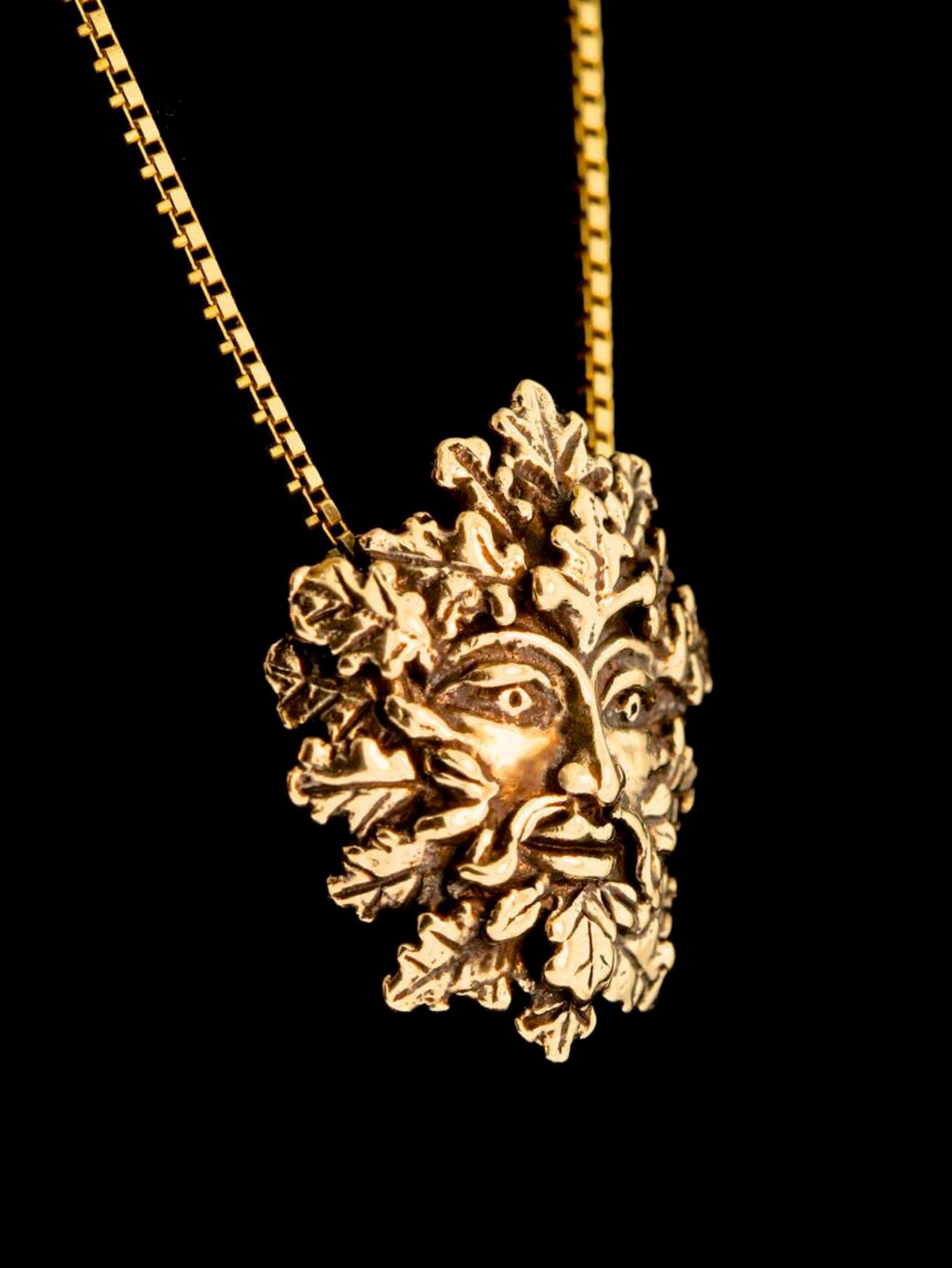 Green Man Pendant - Solid 14K Gold - Sylvan Guardian Pendant - Etsy