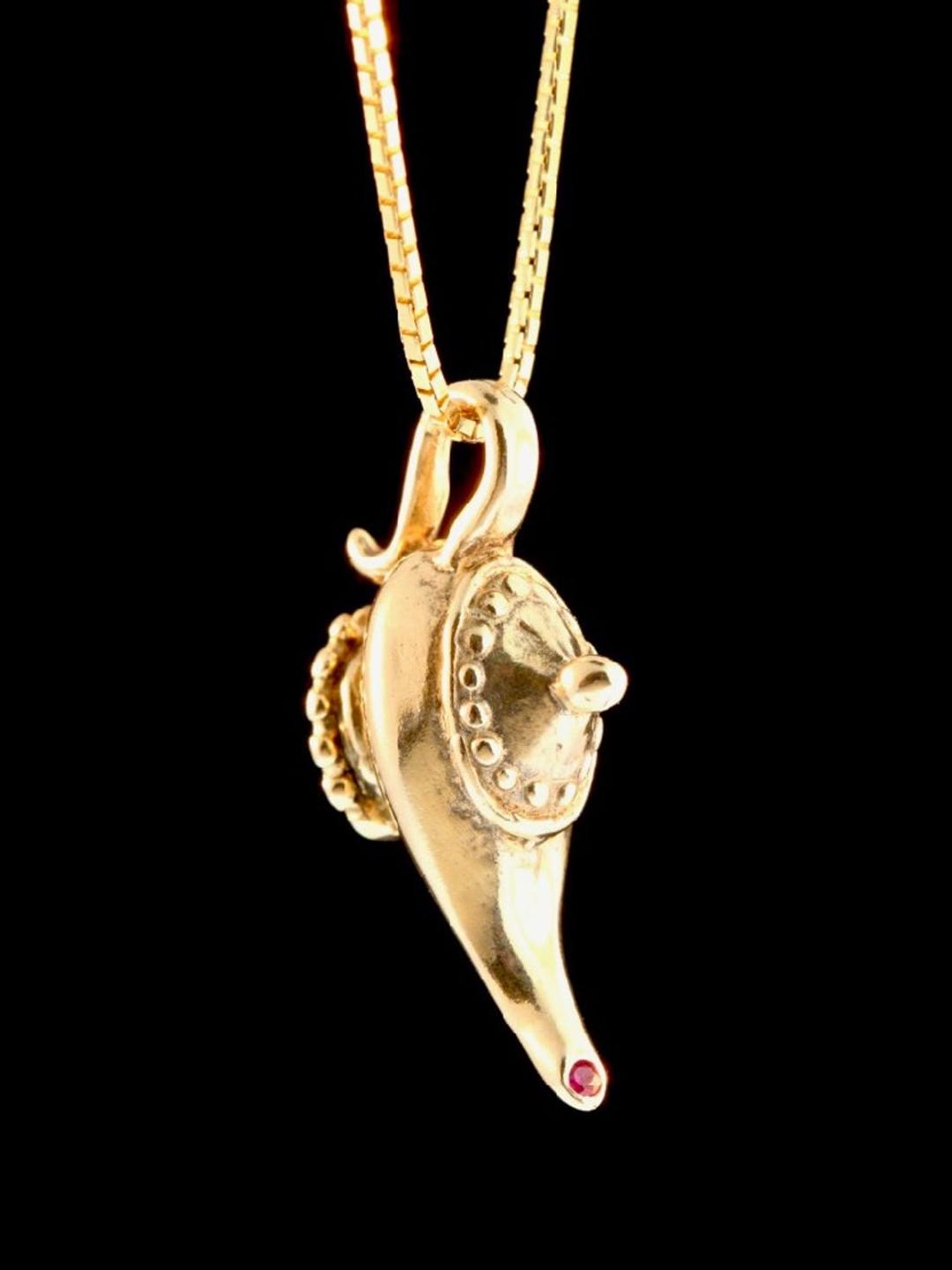 Magic Lamp Charm With Ruby - Solid 14k Gold - Good Luck Charm With Ruby ...