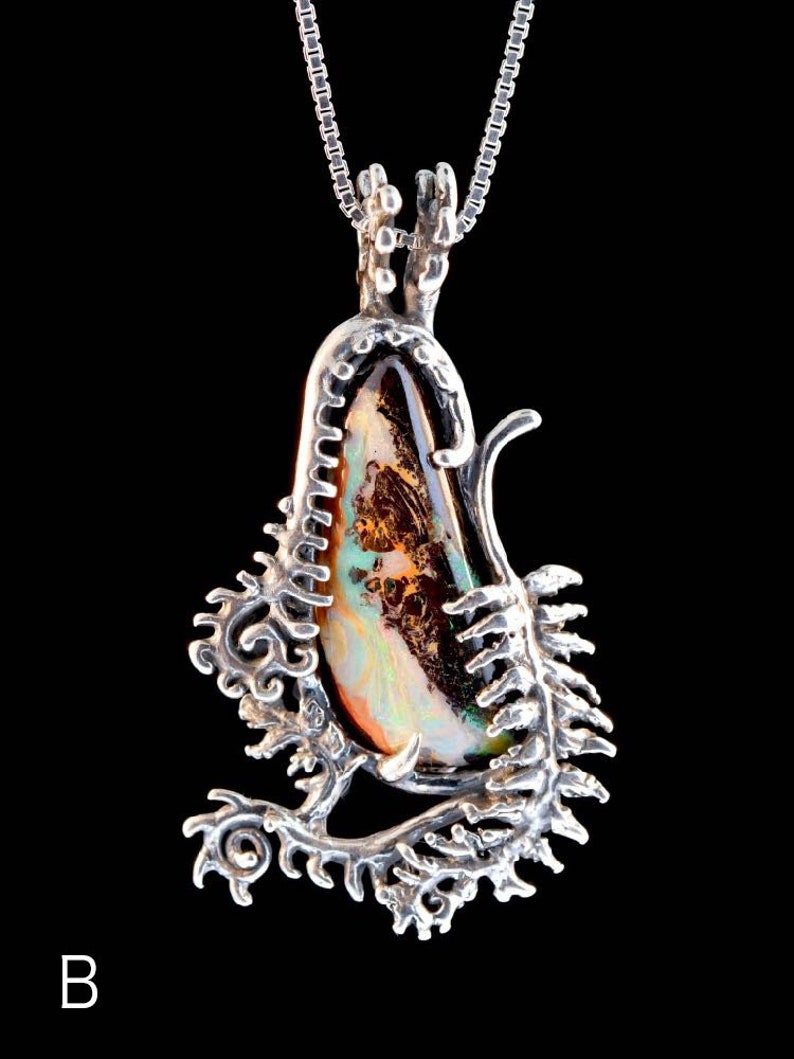 Fern Gully Pendant With Australian Opal - Sterling Silver - - Etsy
