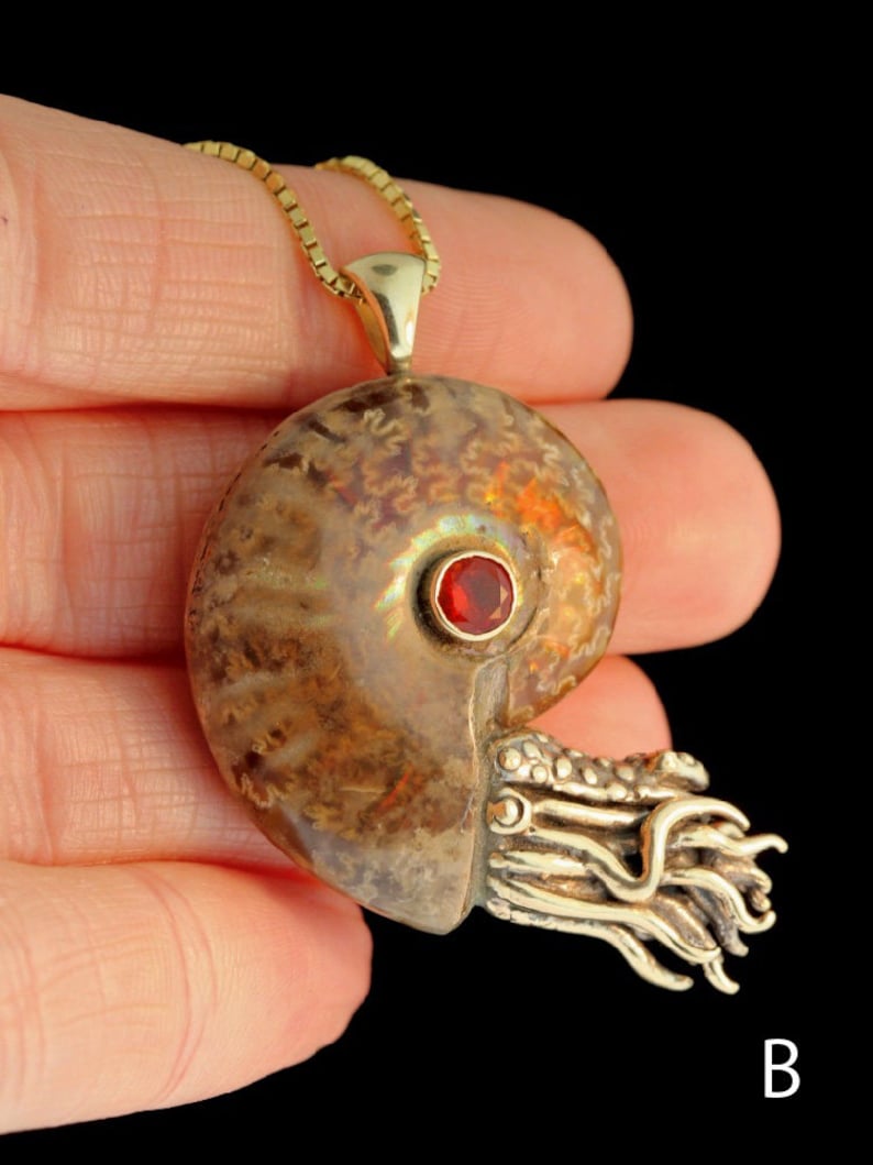 Gold Fossilized Ammonite Nautilus Necklace Chrome Diopside | Etsy