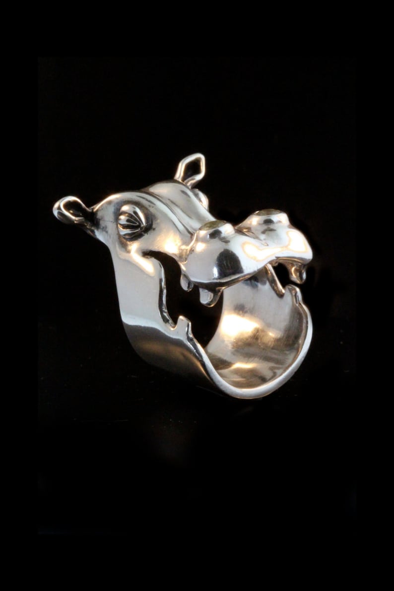 Henrietta Hippo Ring With Gemstones - Sterling Silver - Jewel-eyed ...