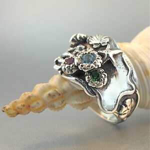 Ocean Ring Silver Tide Pool Ring With Gemstones Ocean Jewelry Shell Jewelry Sea Jewelry Sterling ...