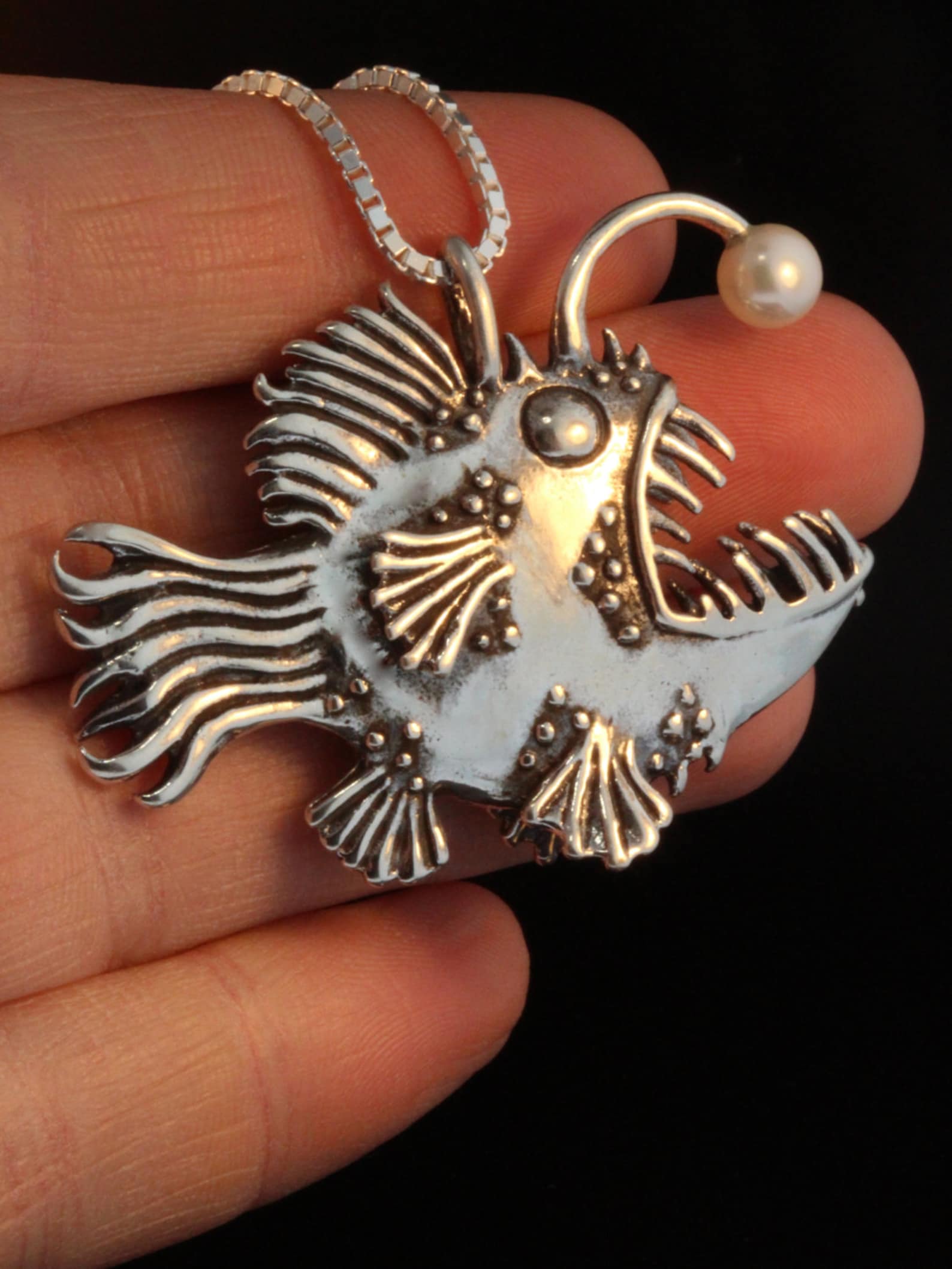 Fish Necklace Large Angler Fish Necklace Fish Pendant Angler - Etsy