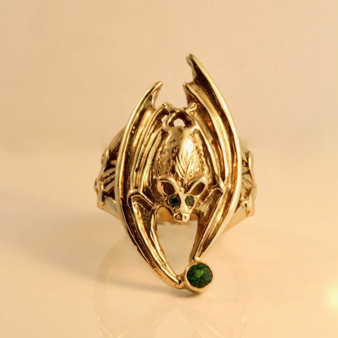 Gothic Bat Ring With Tsavorites - Solid 14k Gold - Halloween Jewelry - Etsy