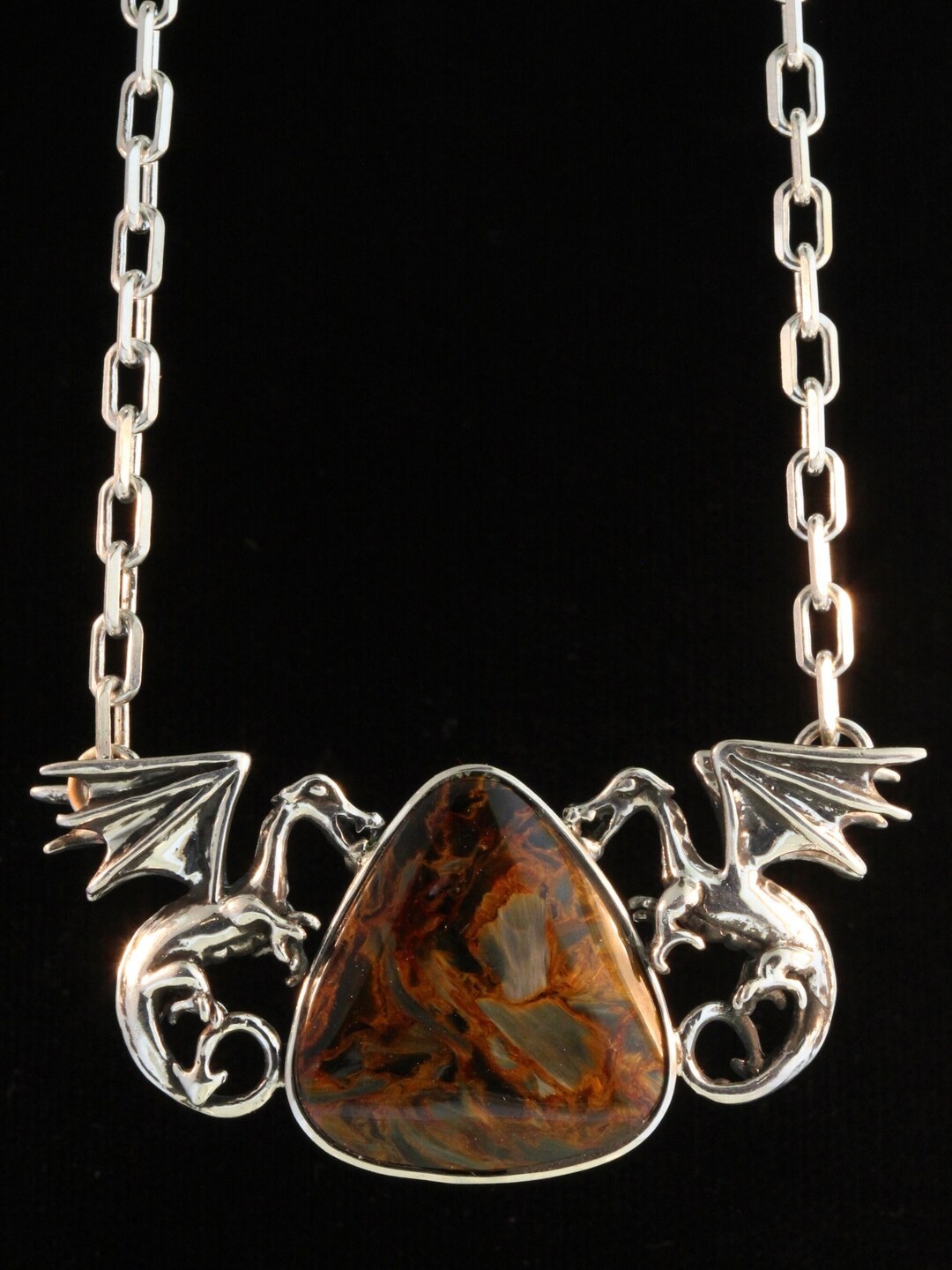 Double Dragon Necklace With Pietersite Pietersite Gemstone Neckpiece ...