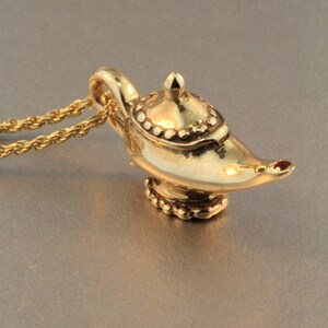 Magic Lamp Charm With Ruby - Solid 14k Gold - Good Luck Charm With Ruby ...
