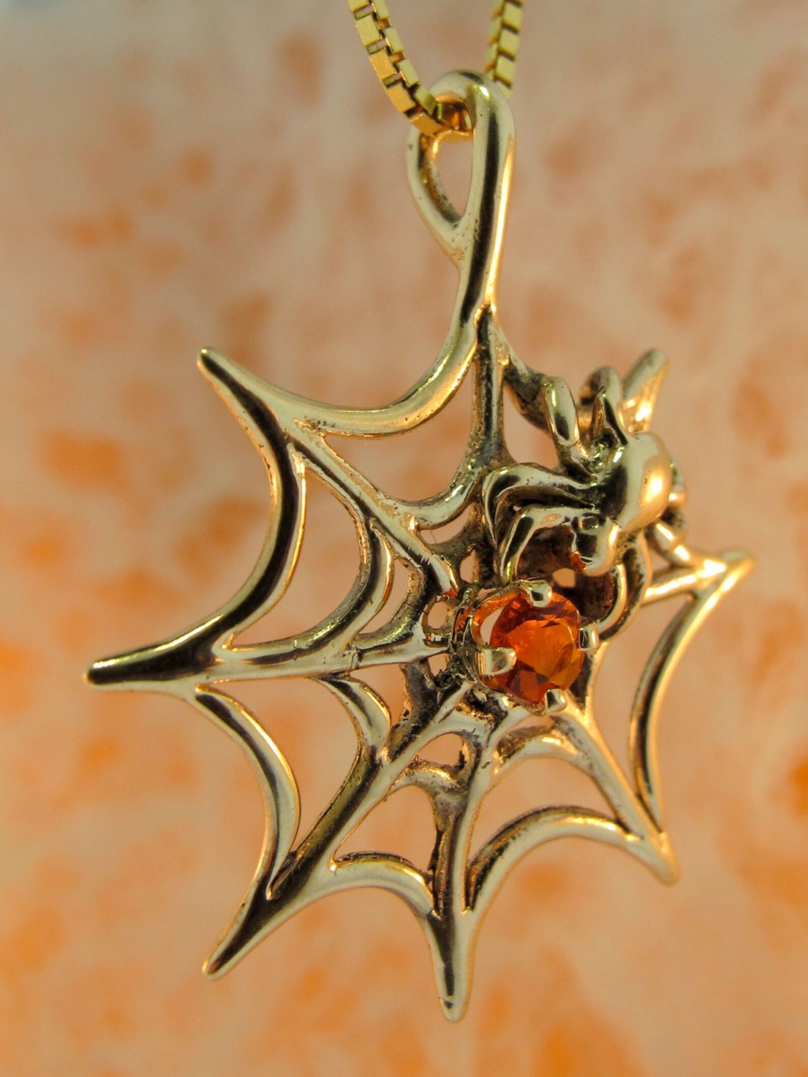 Spider Web Necklace With Fire Opal Solid 14k Gold Gold | Etsy