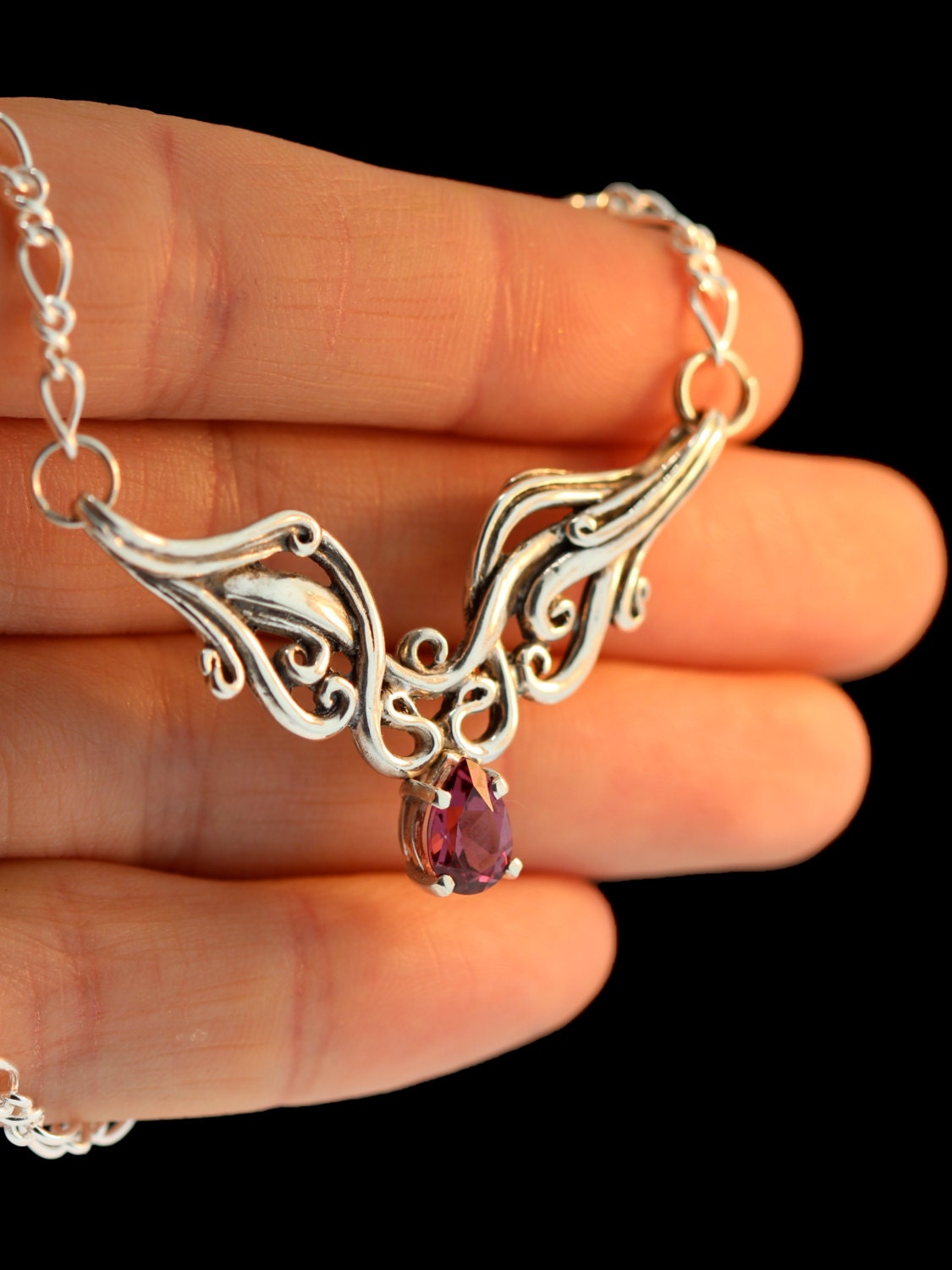 Cascade Waterfall Neckpiece With Gemstone - Sterling Silver - Statement ...