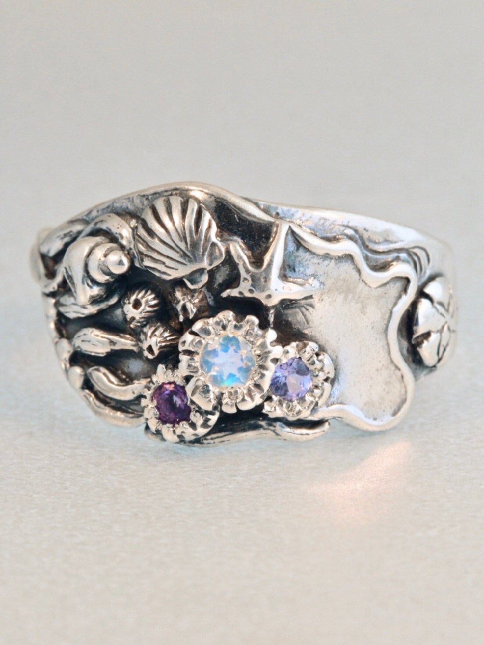 Ocean Ring Silver Tide Pool Ring With Gemstones Ocean Jewelry - Etsy