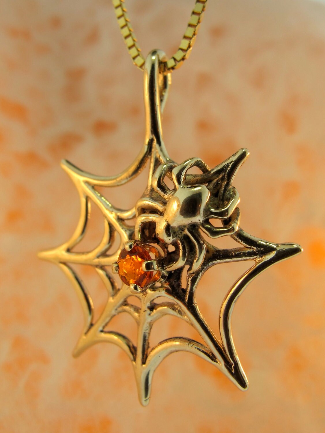 Spider Web Necklace With Fire Opal Solid 14k Gold Gold | Etsy