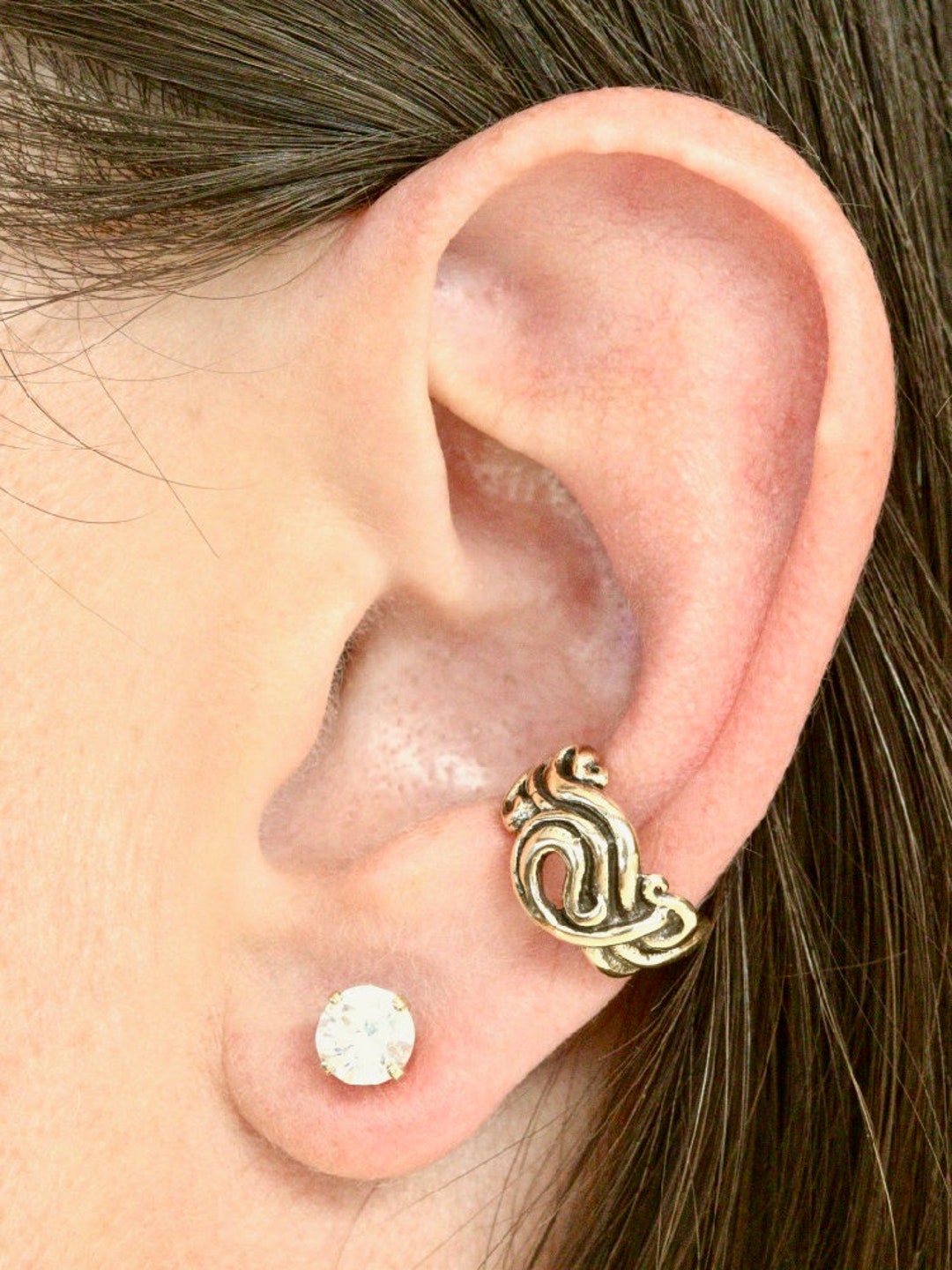Gold Ear Cuff Spiral Ear Cuff 14K Gold Swirl Ear Cuff Nouveau Swirl Ear ...