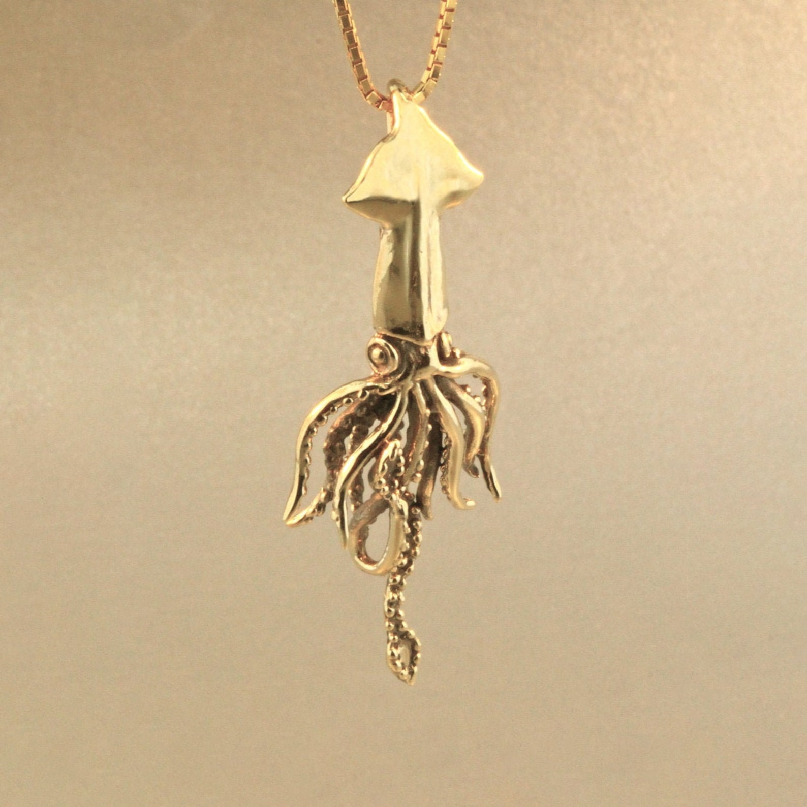 Squid Necklace 14k Gold Squid Charm Squid Pendant Gold - Etsy
