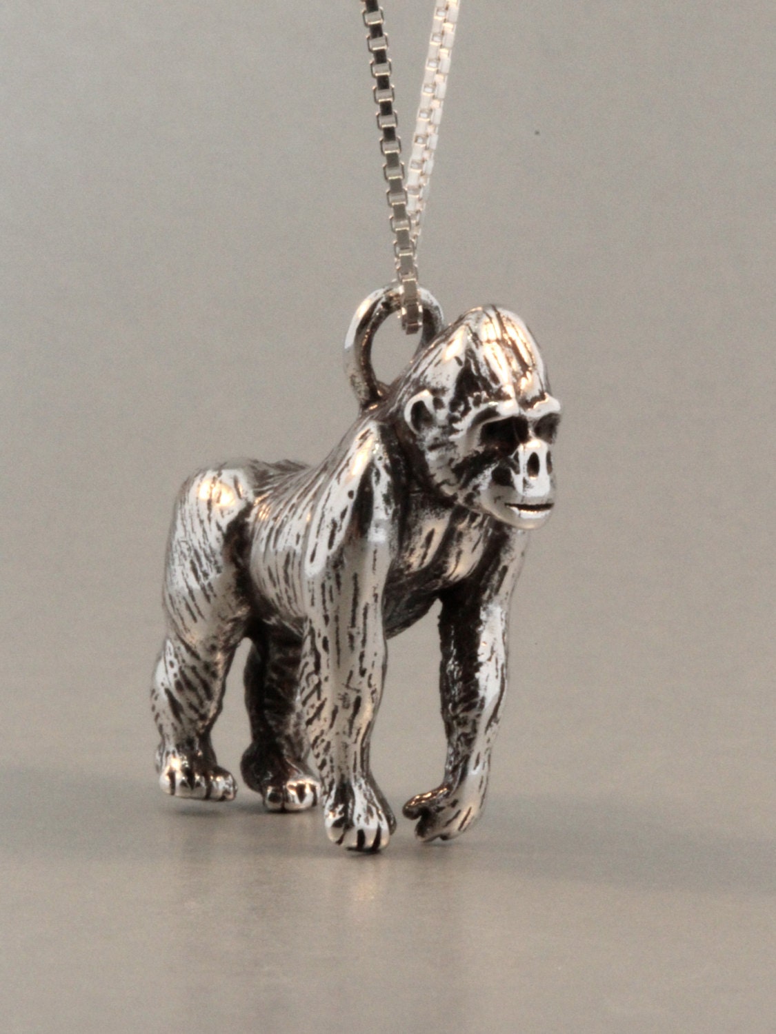 Gorilla Necklace Silver Gorilla Charm Gorilla Pendant - Etsy