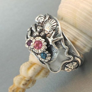 Ocean Ring Silver Tide Pool Ring With Gemstones Ocean Jewelry Shell ...