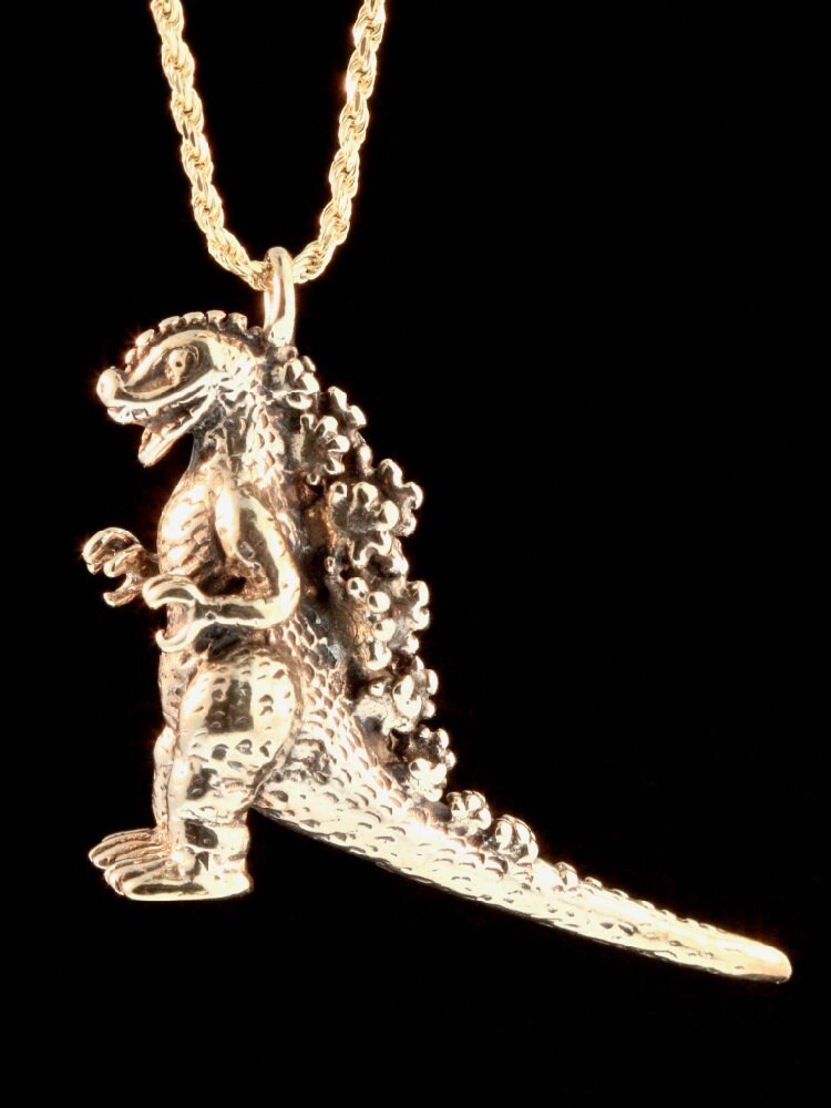 Godzilla Pendant - Solid 14K Gold - Monster - Lizard Charm Necklace ...